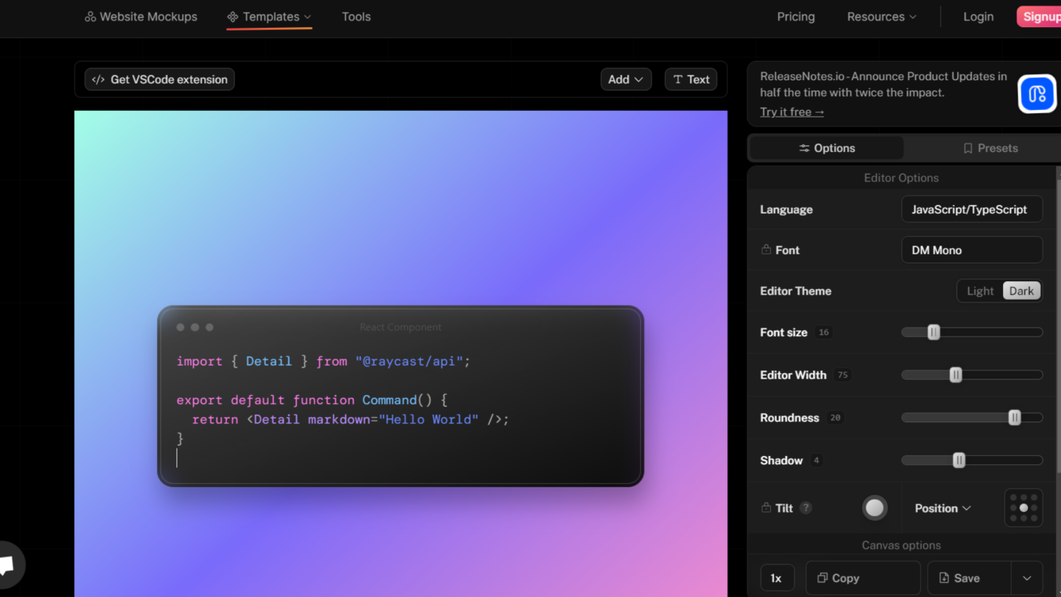 Convierta fragmentos de código en bellas imágenes para compartir en las redes sociales