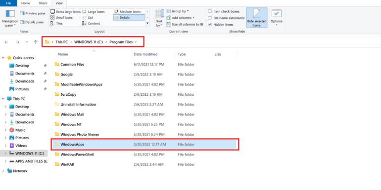 How to Access the Hidden WindowsApps Folder on Windows 11/10